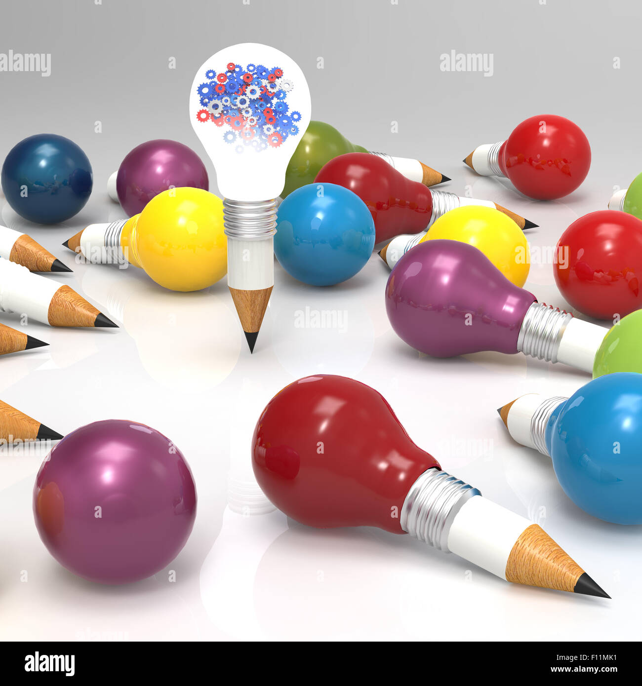 pencil light bulb with gears as leadership concept Stock Photo - Alamy