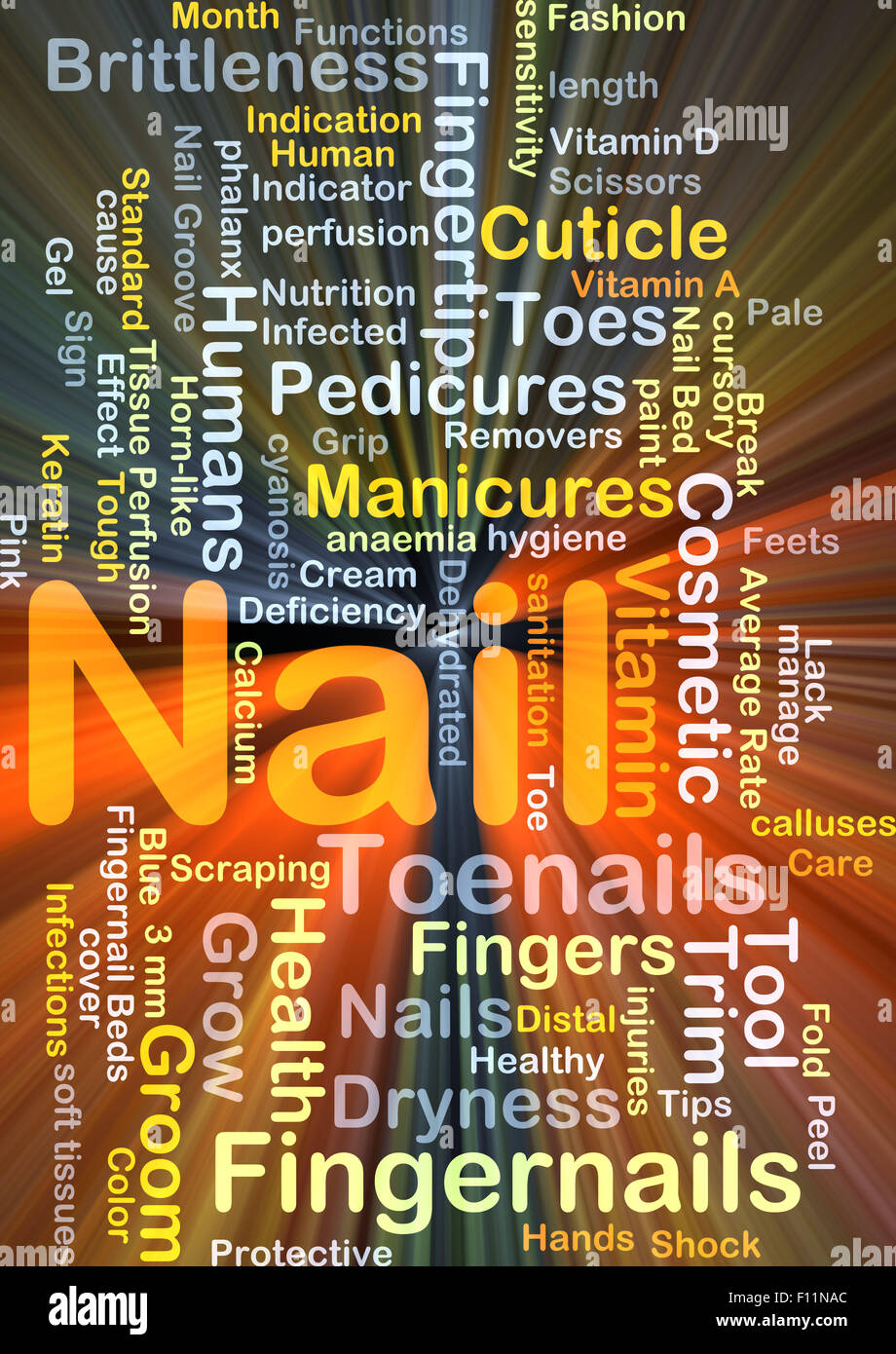 Background concept wordcloud illustration of nail glowing light Stock ...