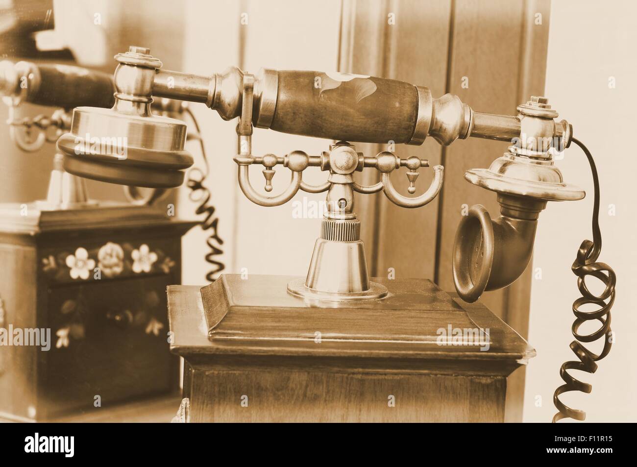 Vintage theme with retro telephone Stock Photo - Alamy