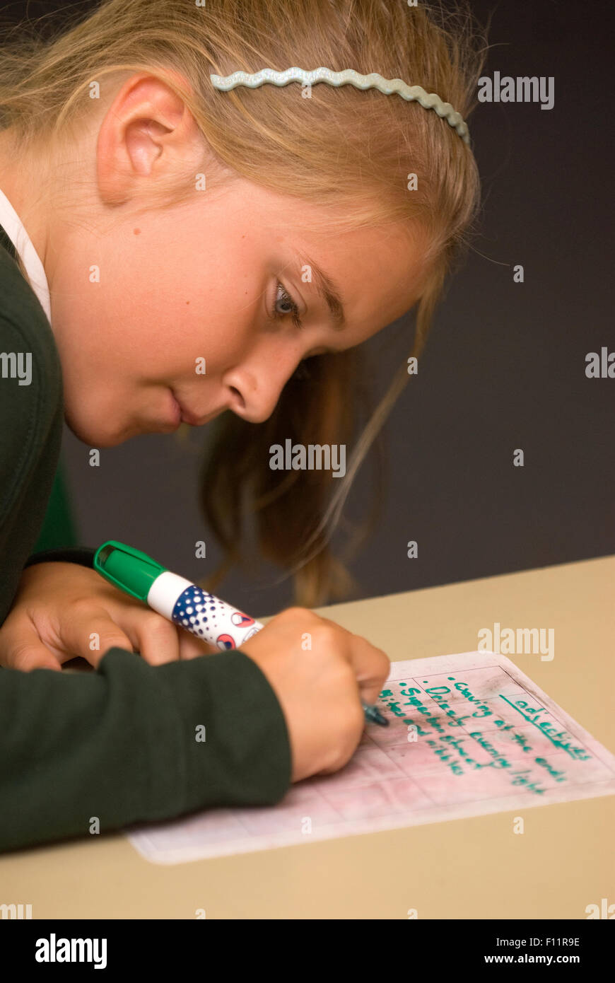 Primary school pupil in classroom studying English, UK Stock Photo - Alamy