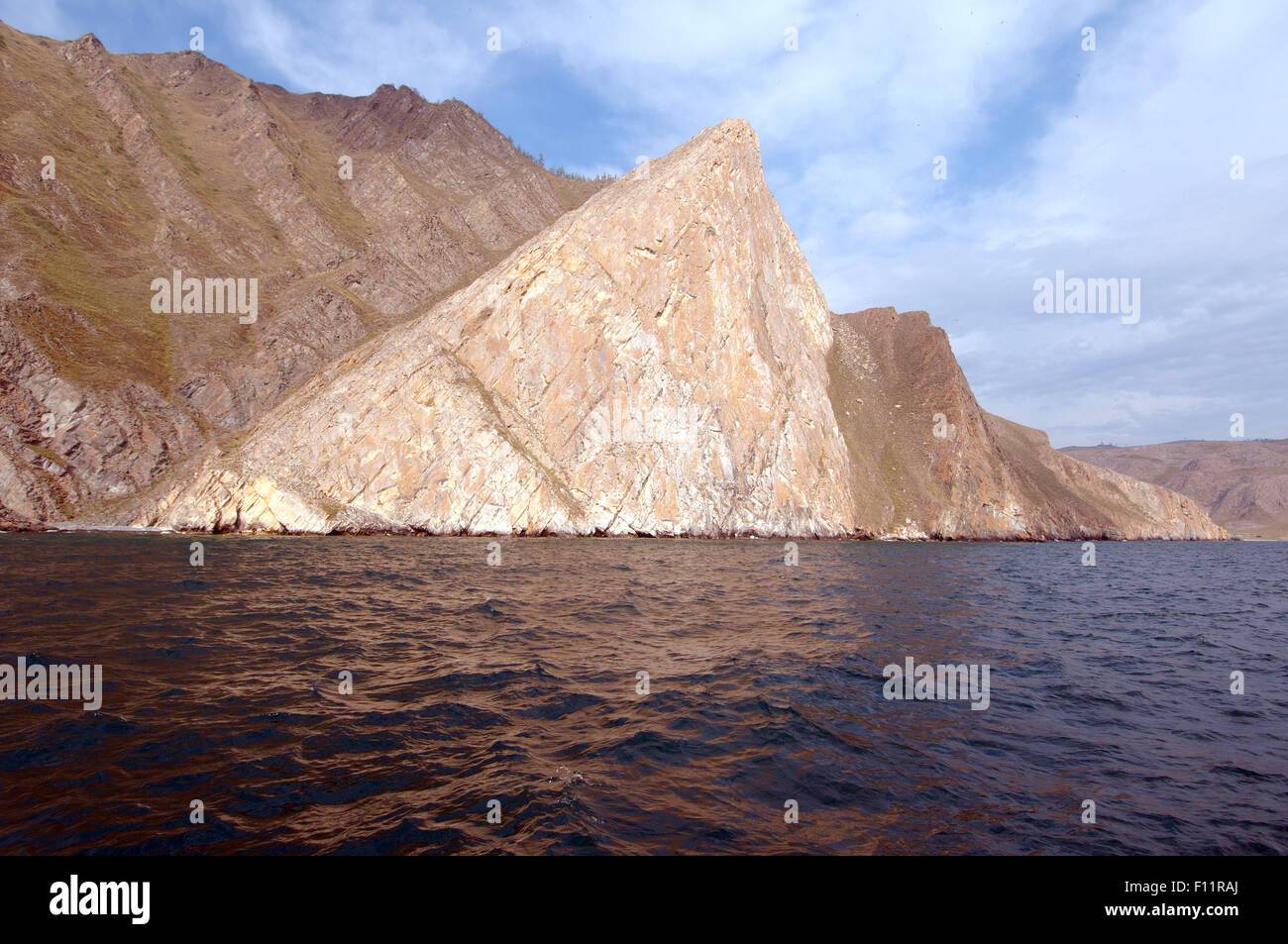 Lake Baikal, Siberia, Russia. 15th Oct, 2014. Triangular rock of white ...