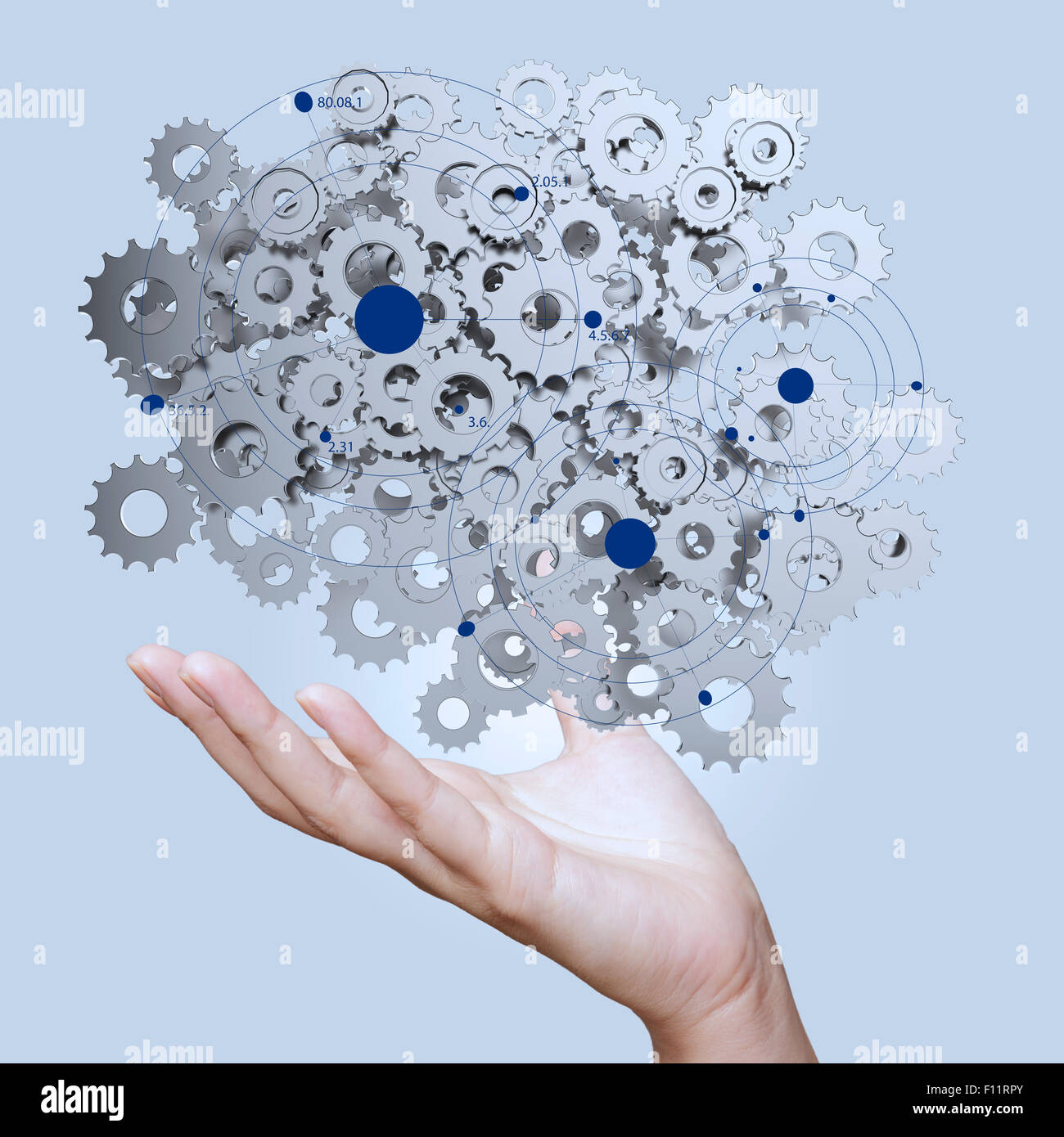 businessman hand showing gears cogs to success concept Stock Photo - Alamy