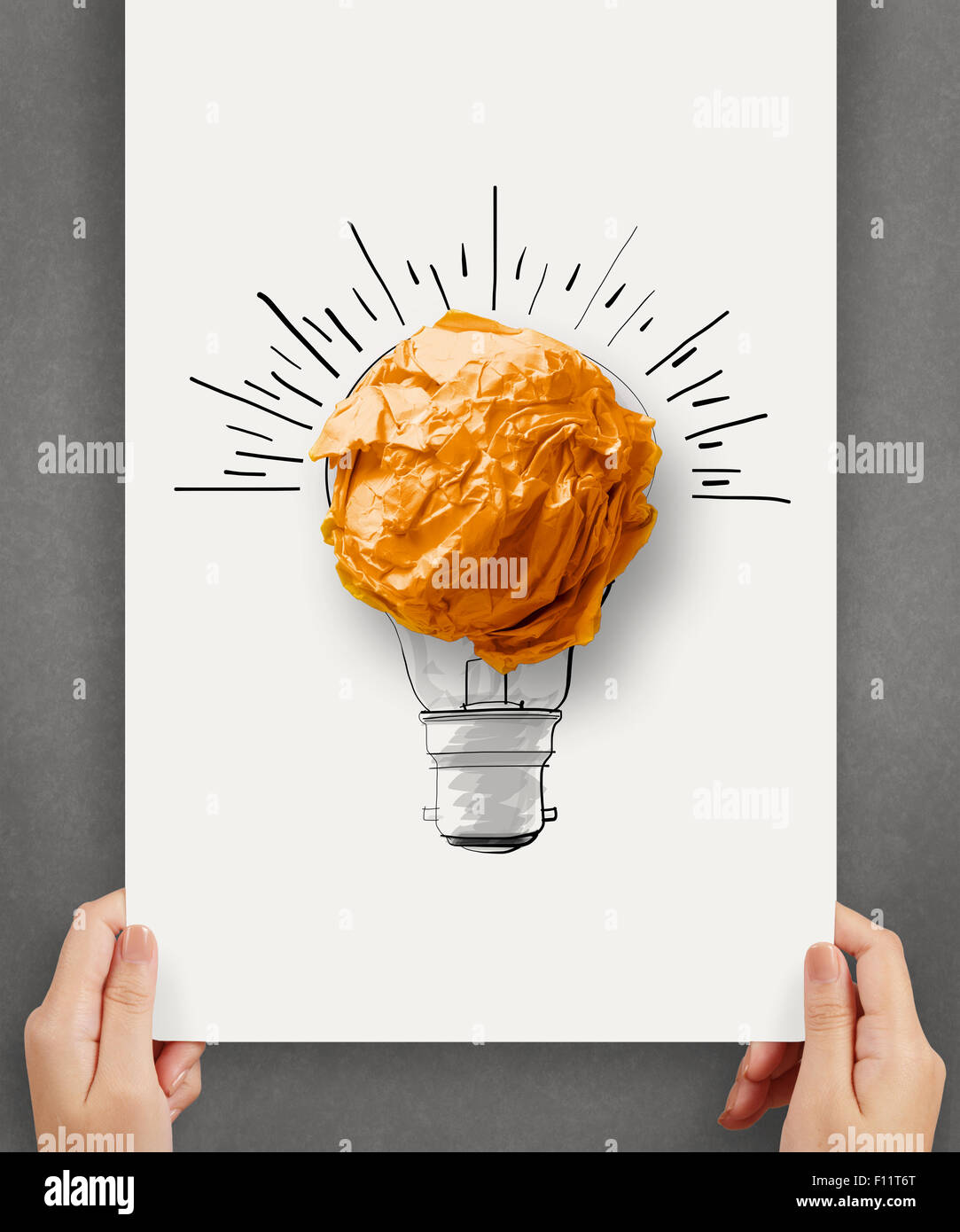 hand drawn light bulb with crumpled paper ball on paper poster as ...