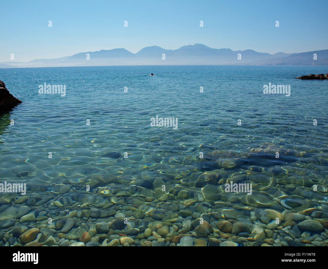 Greece, Crete - a view of the Gulf of Mirabello. Clear Mediterranean ...