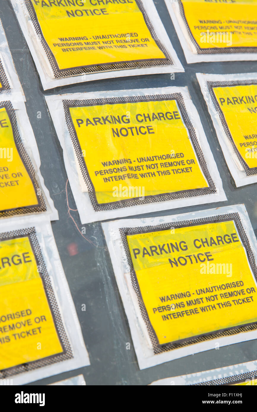 Parked car with multiple Parking Charge Notice stickers on the ...