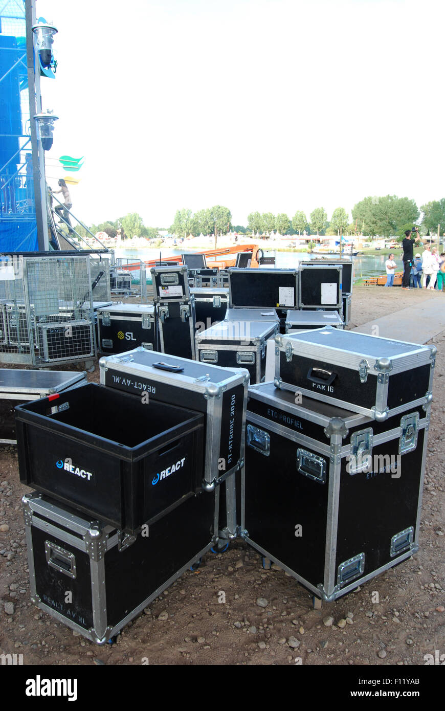 unloading stage equipment at Solar festival 2015, Roermond Netherlands ...
