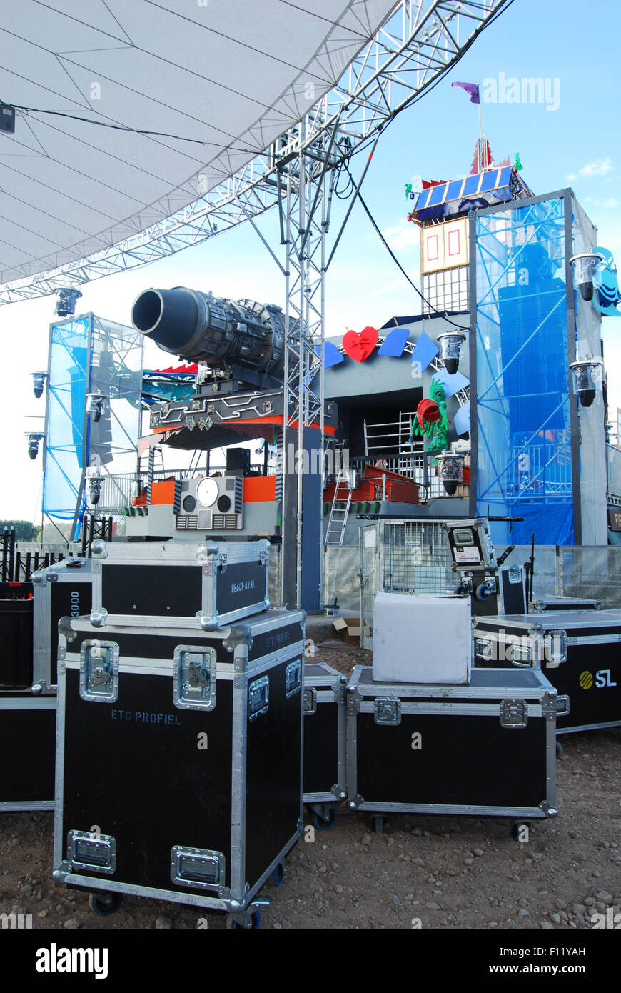 unloading stage equipment at Solar festival 2015, Roermond Netherlands ...