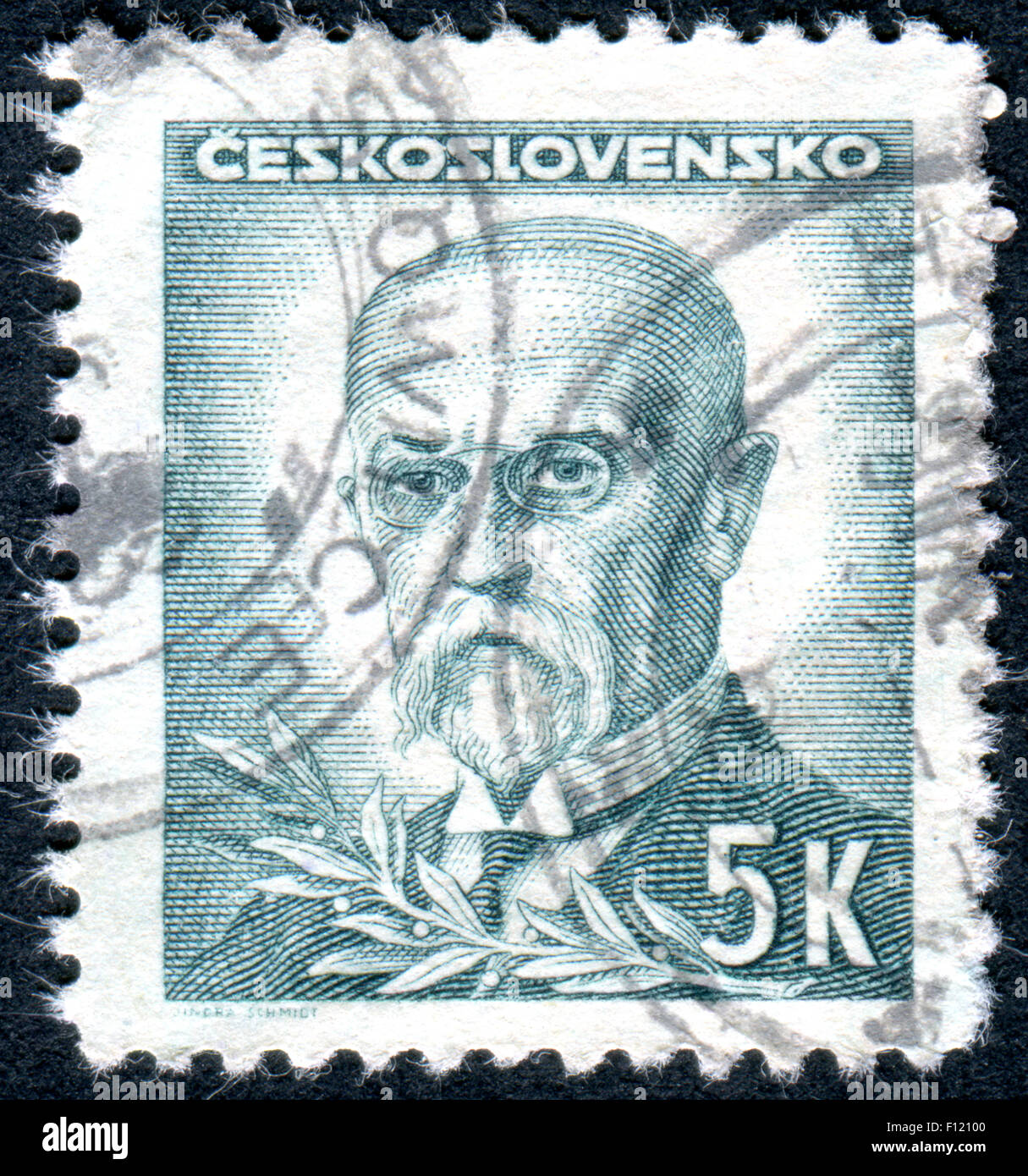 A stamp printed in the Czechoslovakia, shows the first president of ...