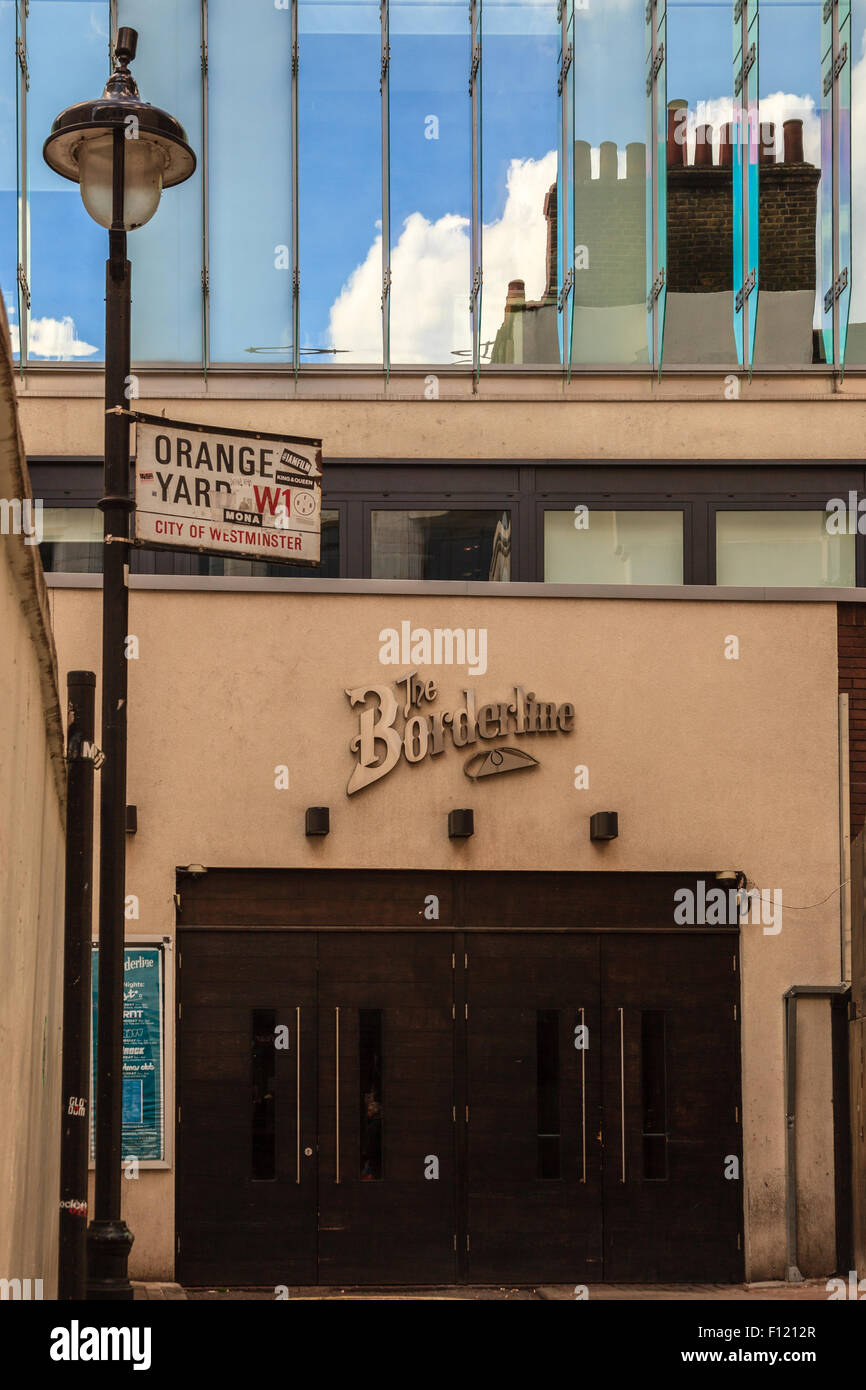 Daytime view of 'Borderline' club entrance on Orange Yard, London W1 ...