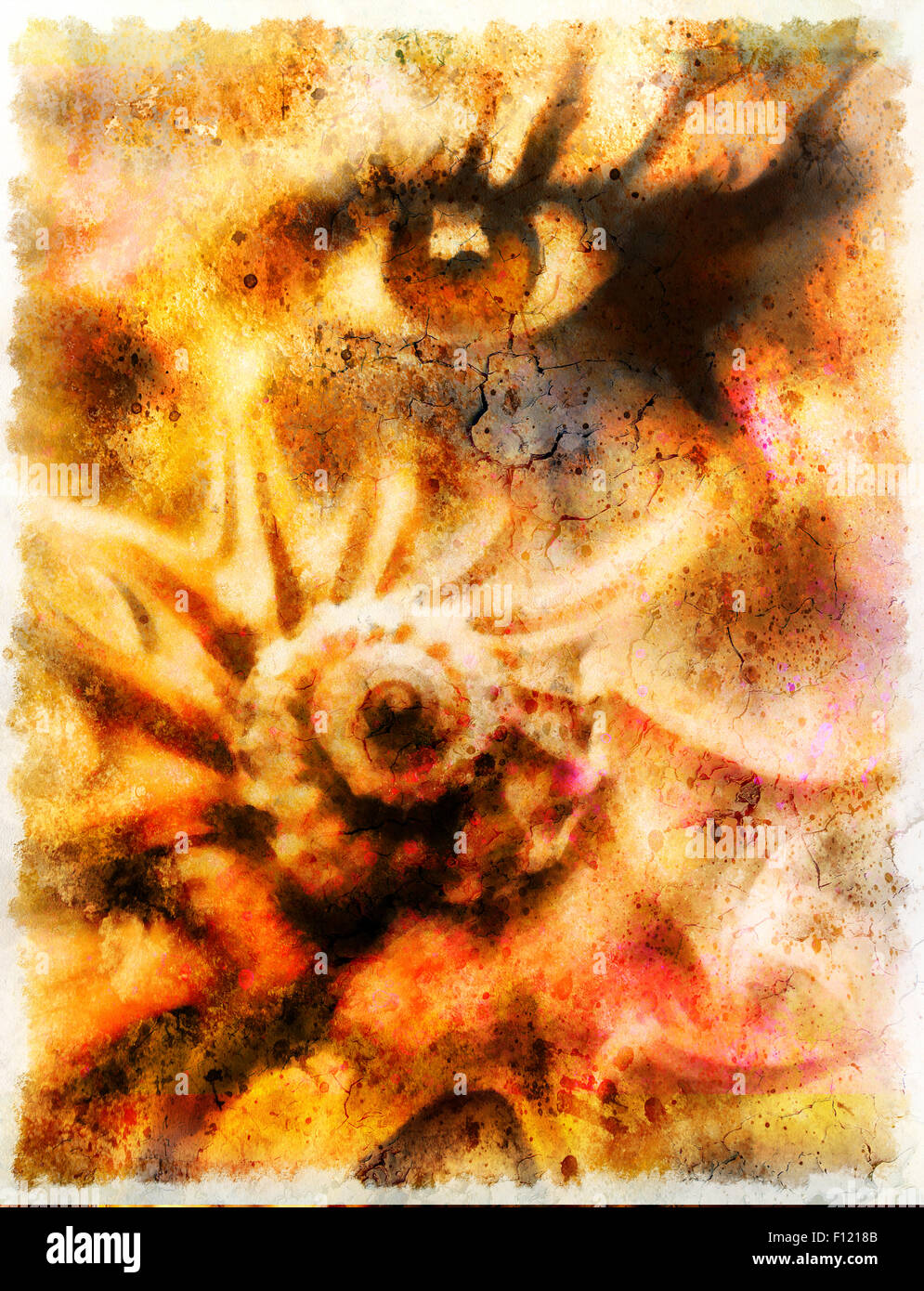 women eye beaming. color rust effect. painting collage and Abstract sea ...