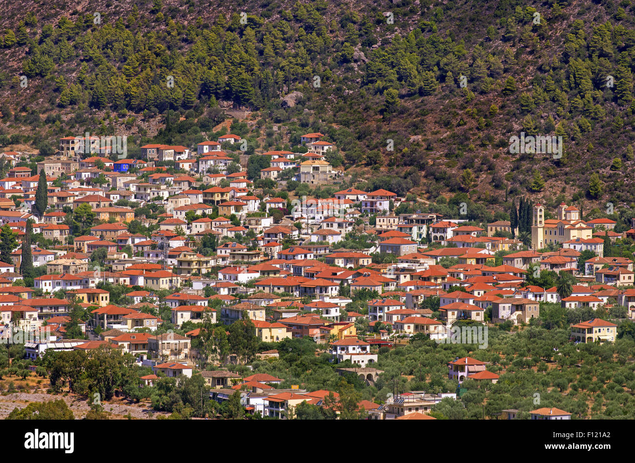 Close view to Leonidion traditional settlement in Arcadia, region ...