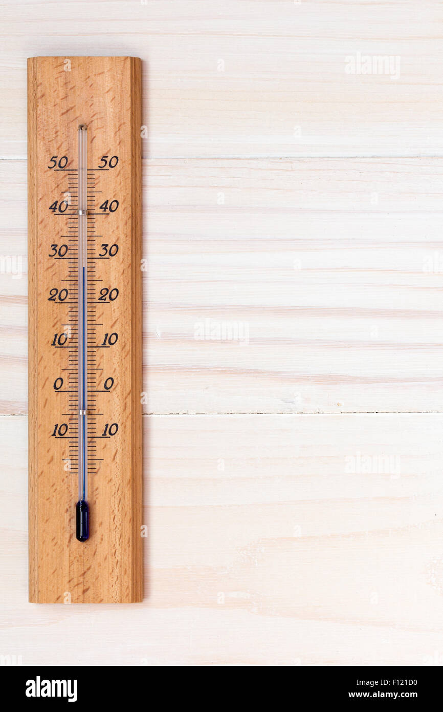 Thermometer on wooden background with copy-space for text Stock Photo ...
