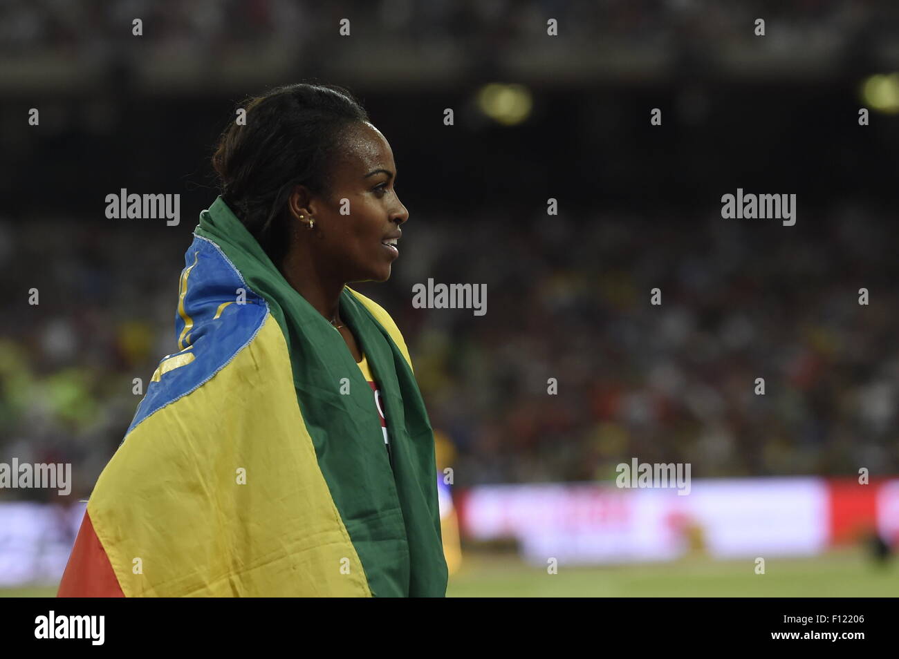 Beijing, China. 25th Aug, 2015. Ethiopia's Genzebe Dibaba celebrates ...