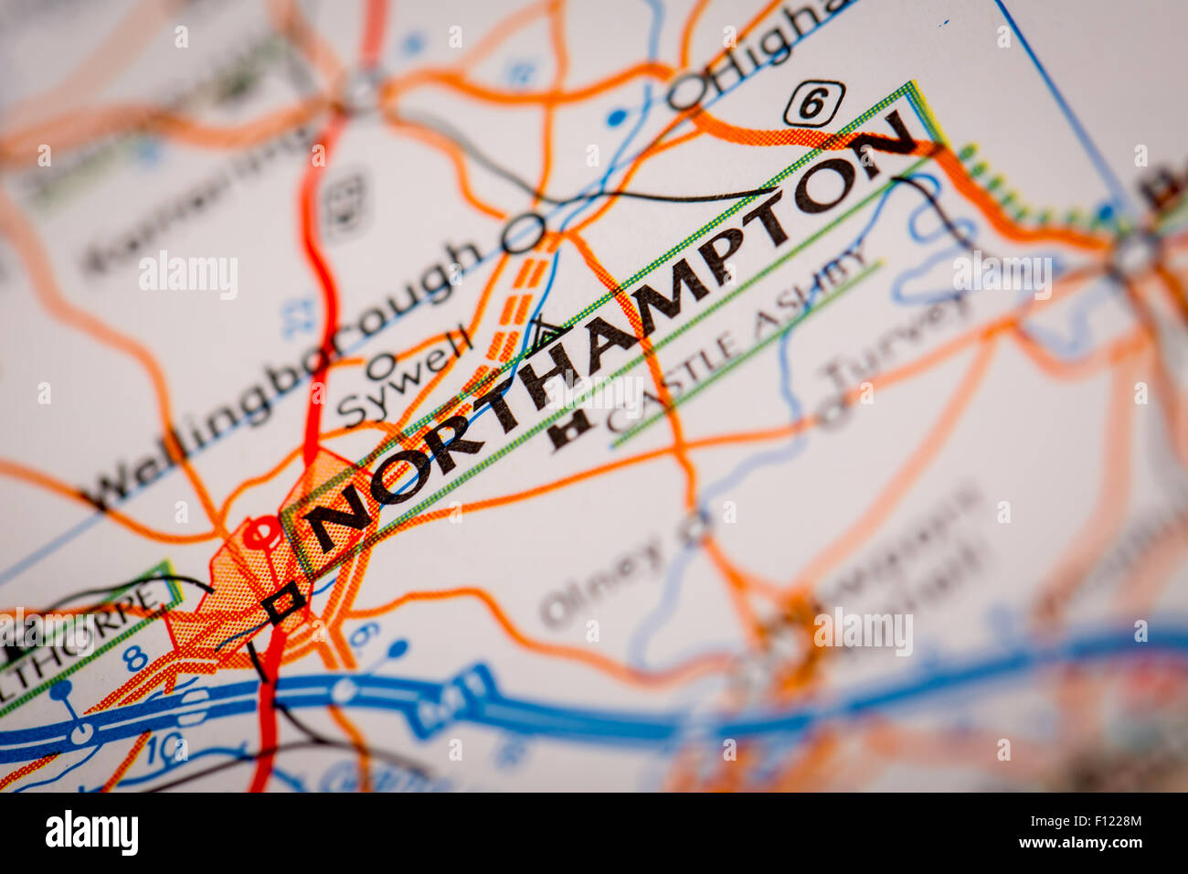 Map Photography: Northampton City on a Road Map Stock Photo - Alamy