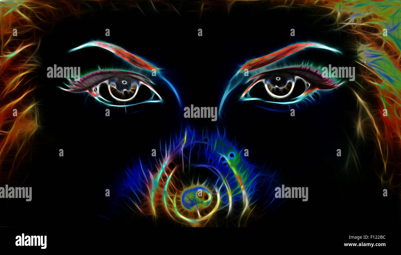 women eyes looking up mysteriously from behind a small rainbow colored ...