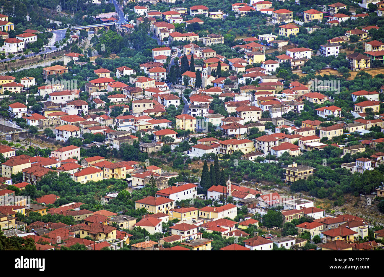 Close view to Leonidion traditional settlement in Arcadia, region ...