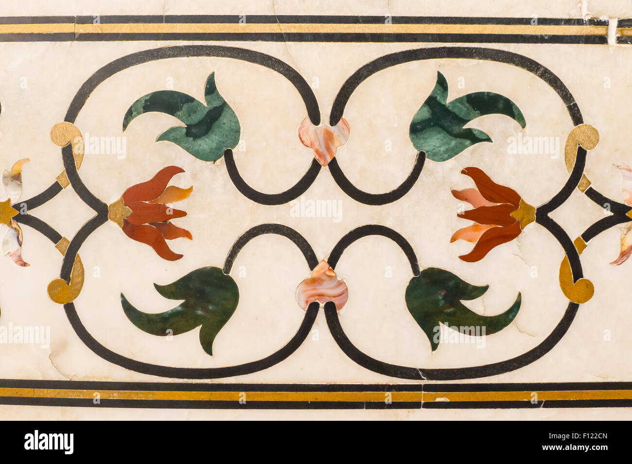 Agra, Uttar Pradesh, India. The Taj Mahal; detail of floral inlay ...