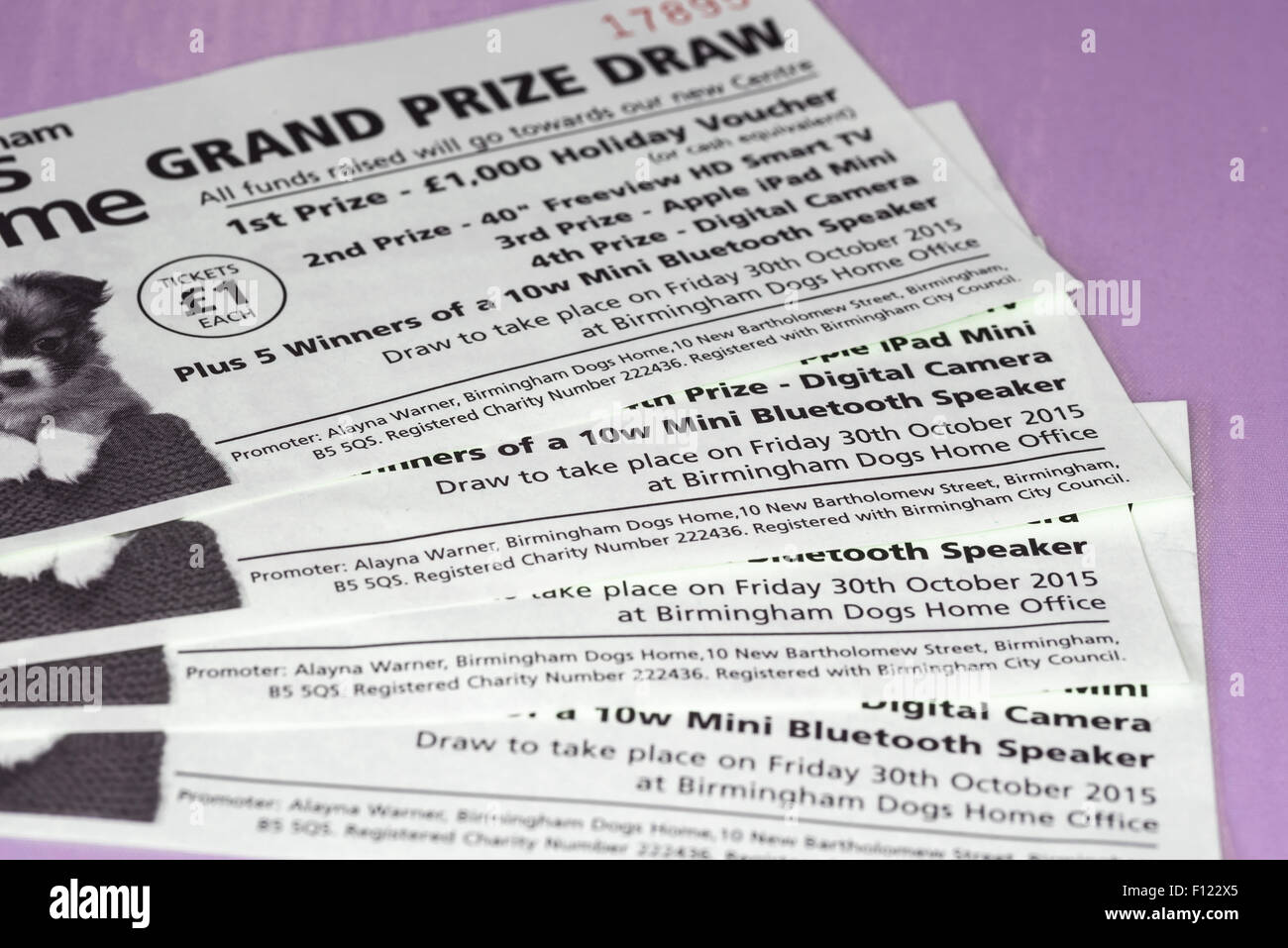 Raffle tickets for Birmingham dogs Home Charity Stock Photo - Alamy