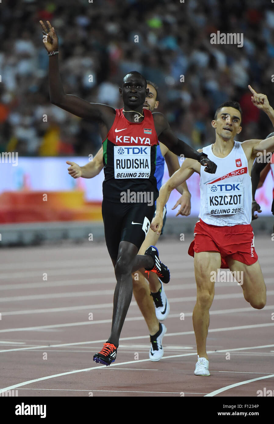 Beijing, China. 25th Aug, 2015. Kenya's David Lekuta Rudisha (front ...