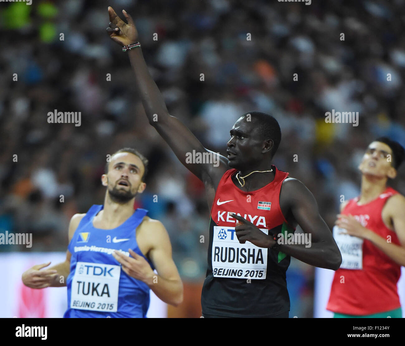 Beijing, China. 25th Aug, 2015. Kenya's David Lekuta Rudisha (C ...