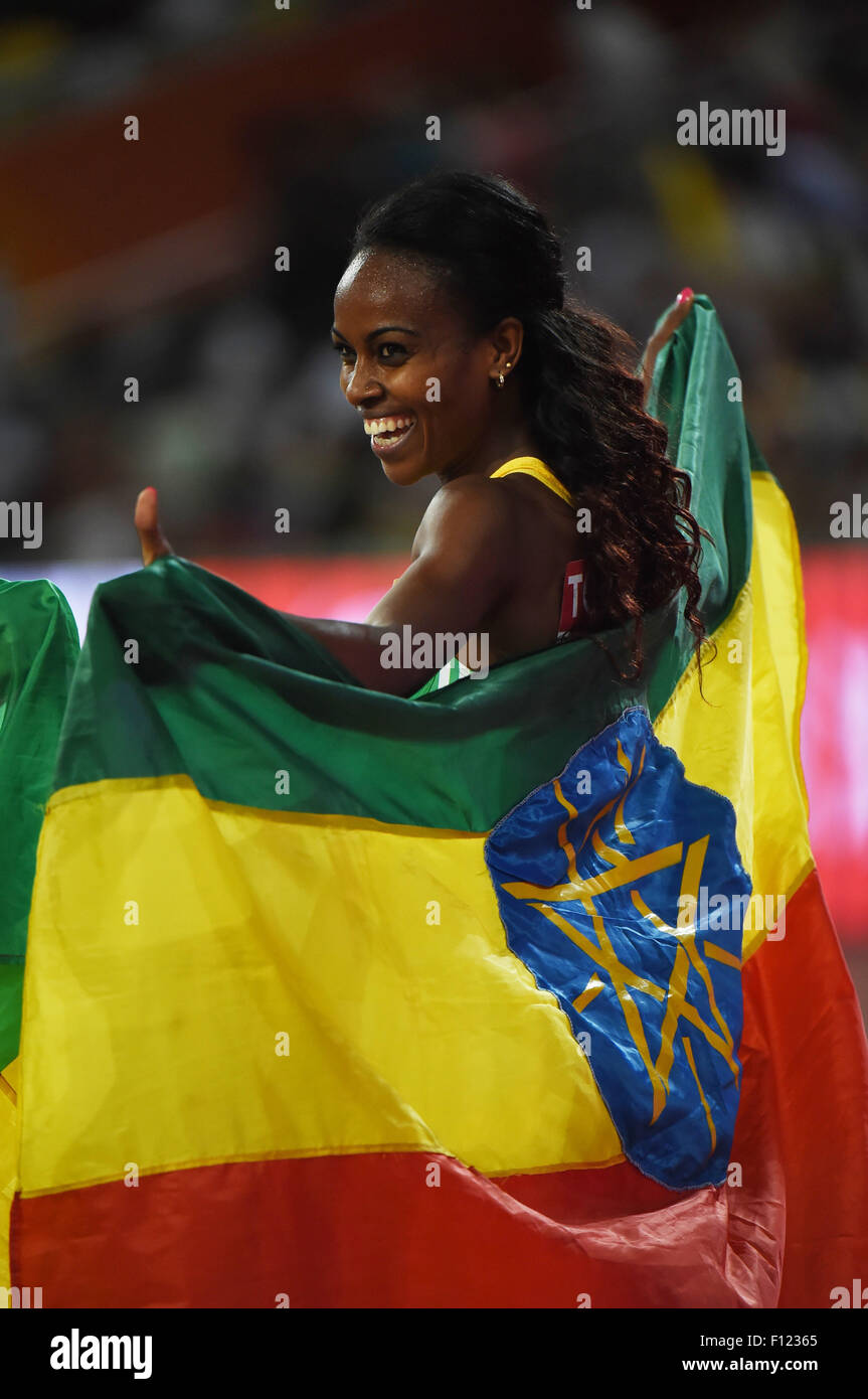Beijing, China. 25th Aug, 2015. Ethiopia's Genzebe Dibaba celebrates ...