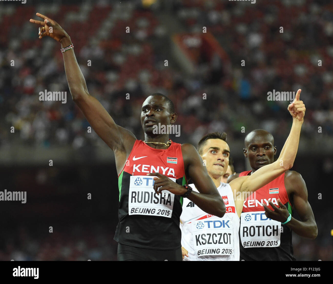Beijing, China. 25th Aug, 2015. Kenya's David Lekuta Rudisha (L ...