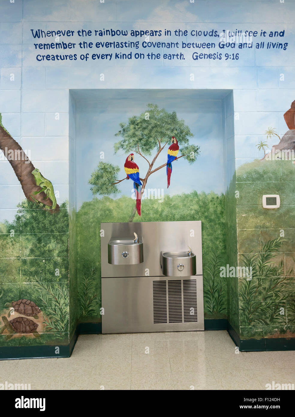 Wall murals depicting Biblical themes at First Christian Academy in ...