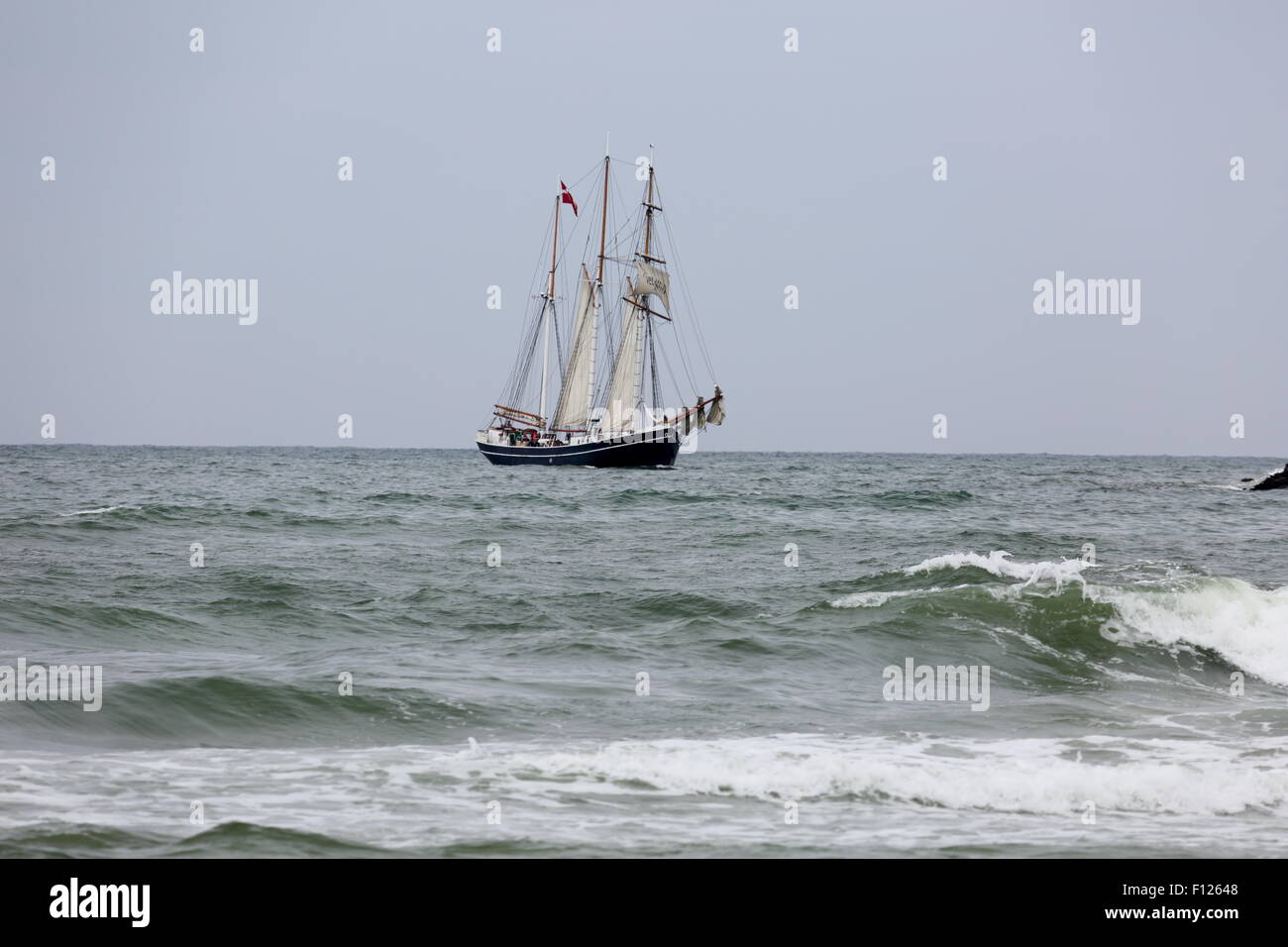 "Maja" schooner with topgallant sail outside the port of Hvide Sande ...