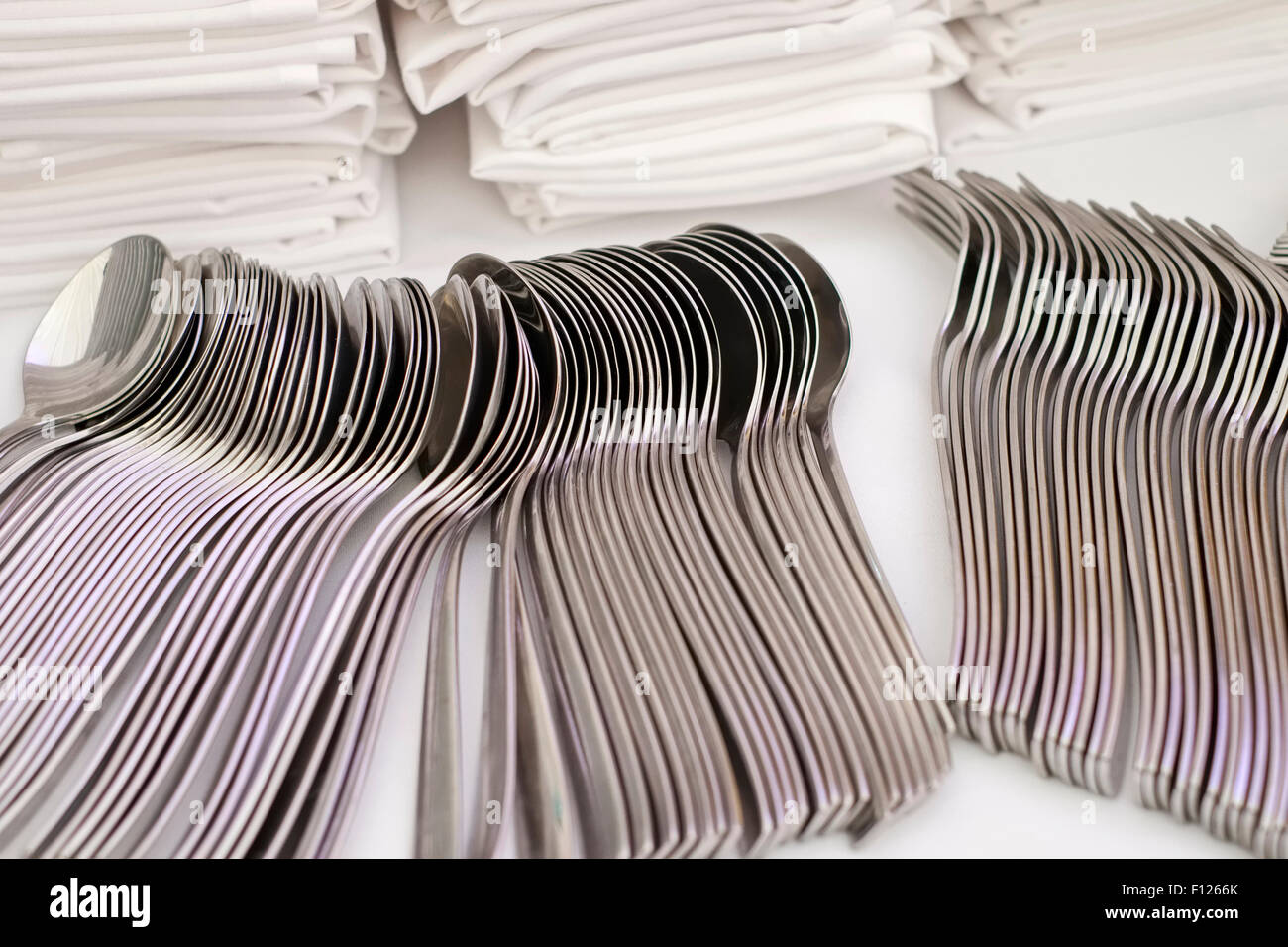 Self Service Cutlery and White Serviettes on Restaurant Table Stock ...
