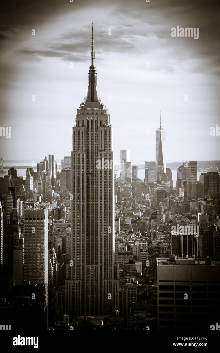 Empire State Building with World Trade Center in the back Stock Photo ...