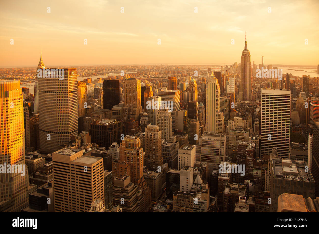 Aerial view Manhattan New York City at sunset Stock Photo - Alamy