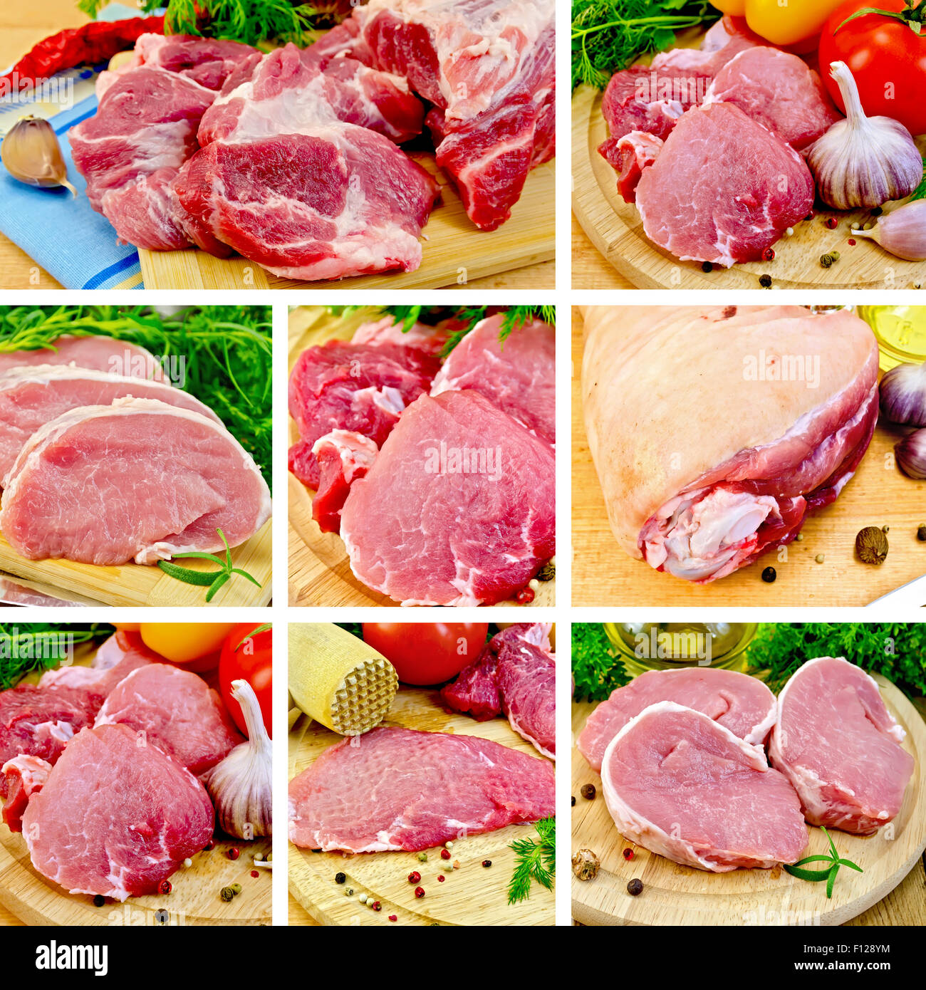 Meat pork on board set Stock Photo - Alamy