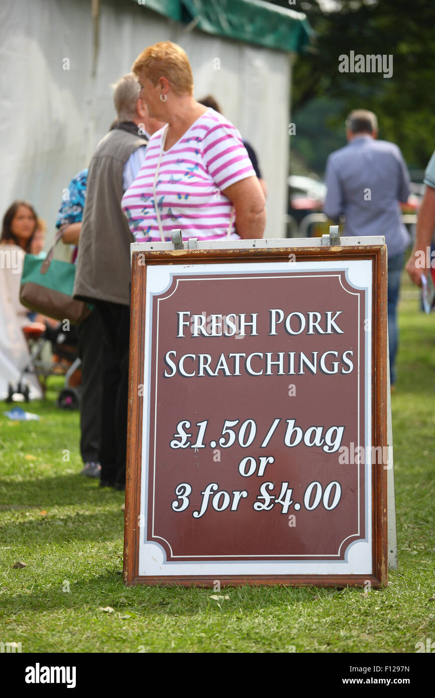 pork scratching sign at a Yorkshire agricultural show Stock Photo - Alamy