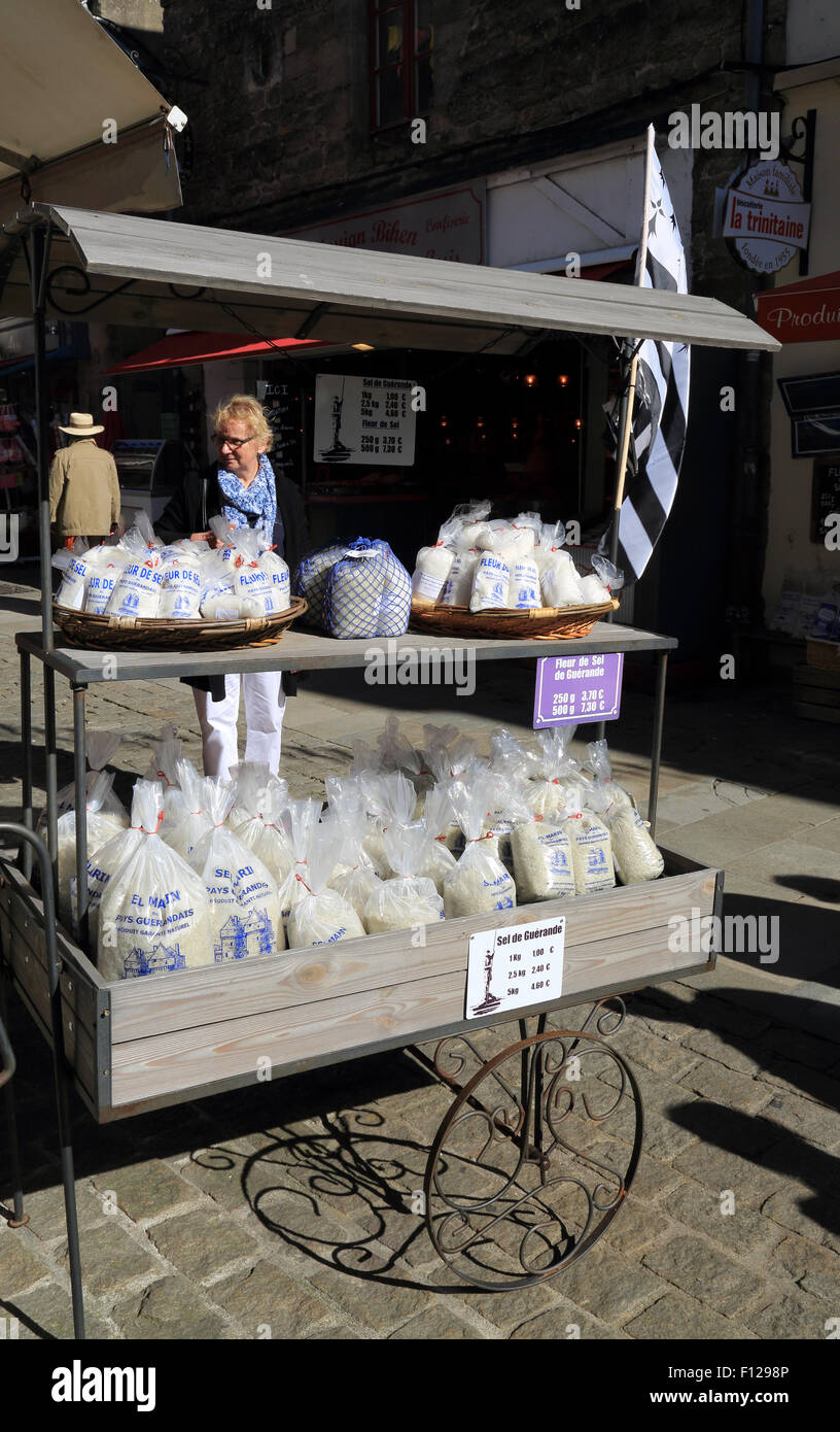 Display of local salt outside shop in Rue Saint Michel, Guerande, Loire ...