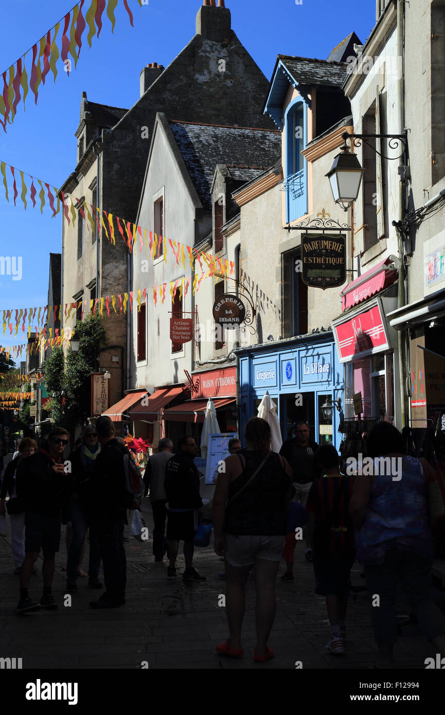 Traditional shopping street, Rue de Saille, Guerande, Loire Atlantique ...