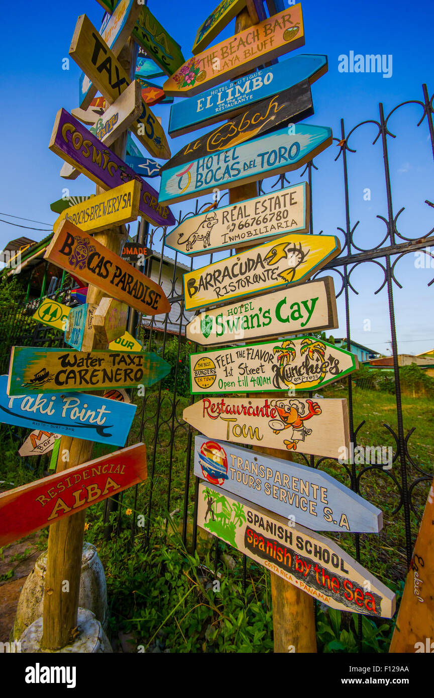 distance signpost on a caribean island Stock Photo - Alamy