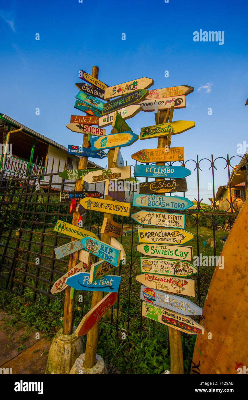 distance signpost on a caribean island Stock Photo - Alamy