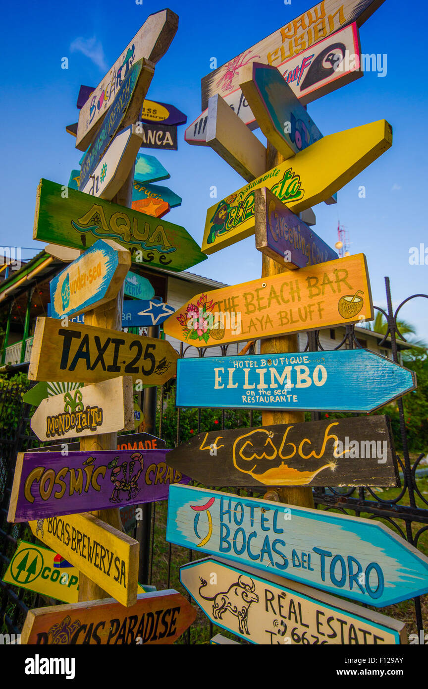 distance signpost on a caribean island Stock Photo - Alamy