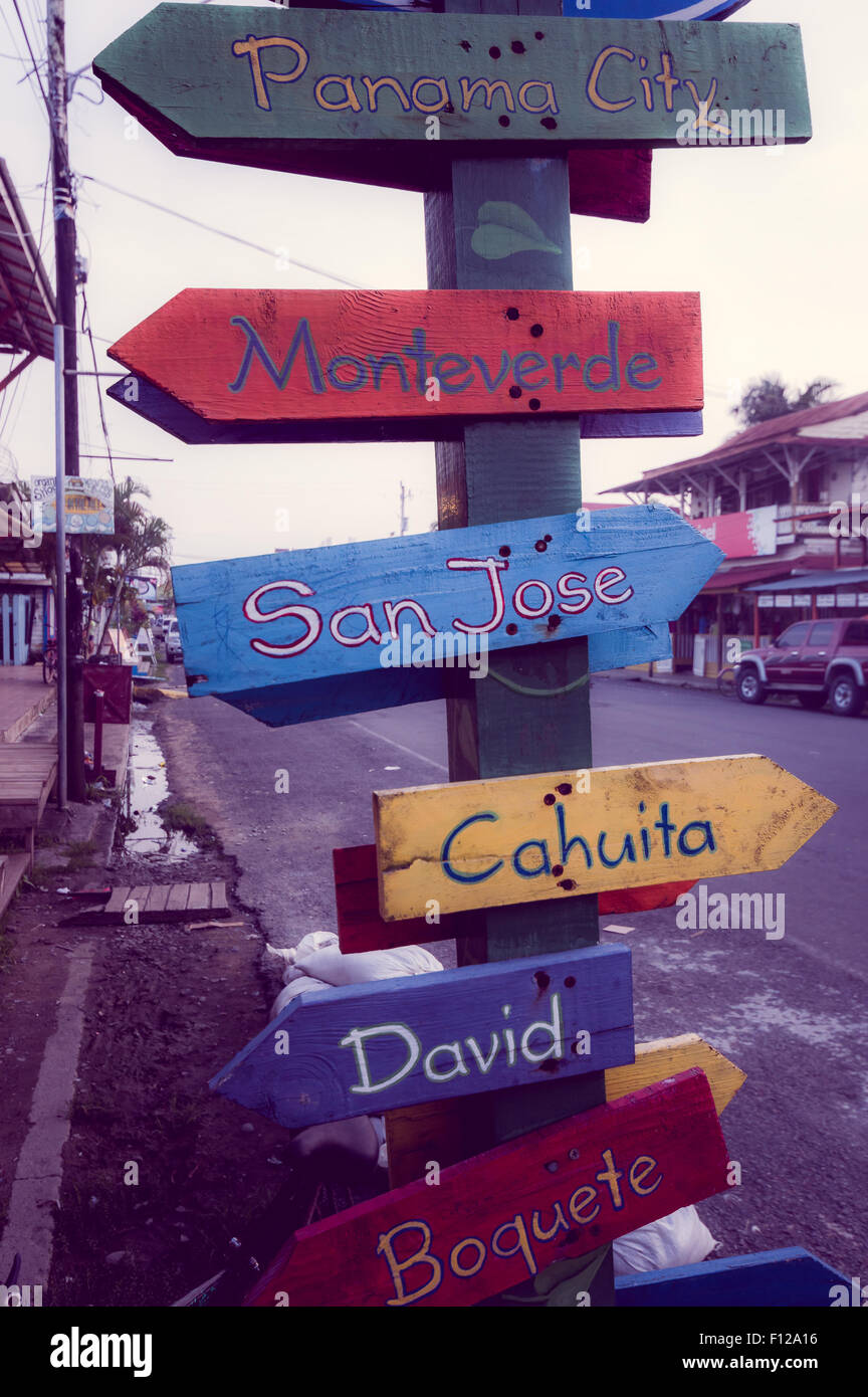 distance signpost on a caribean island Stock Photo - Alamy