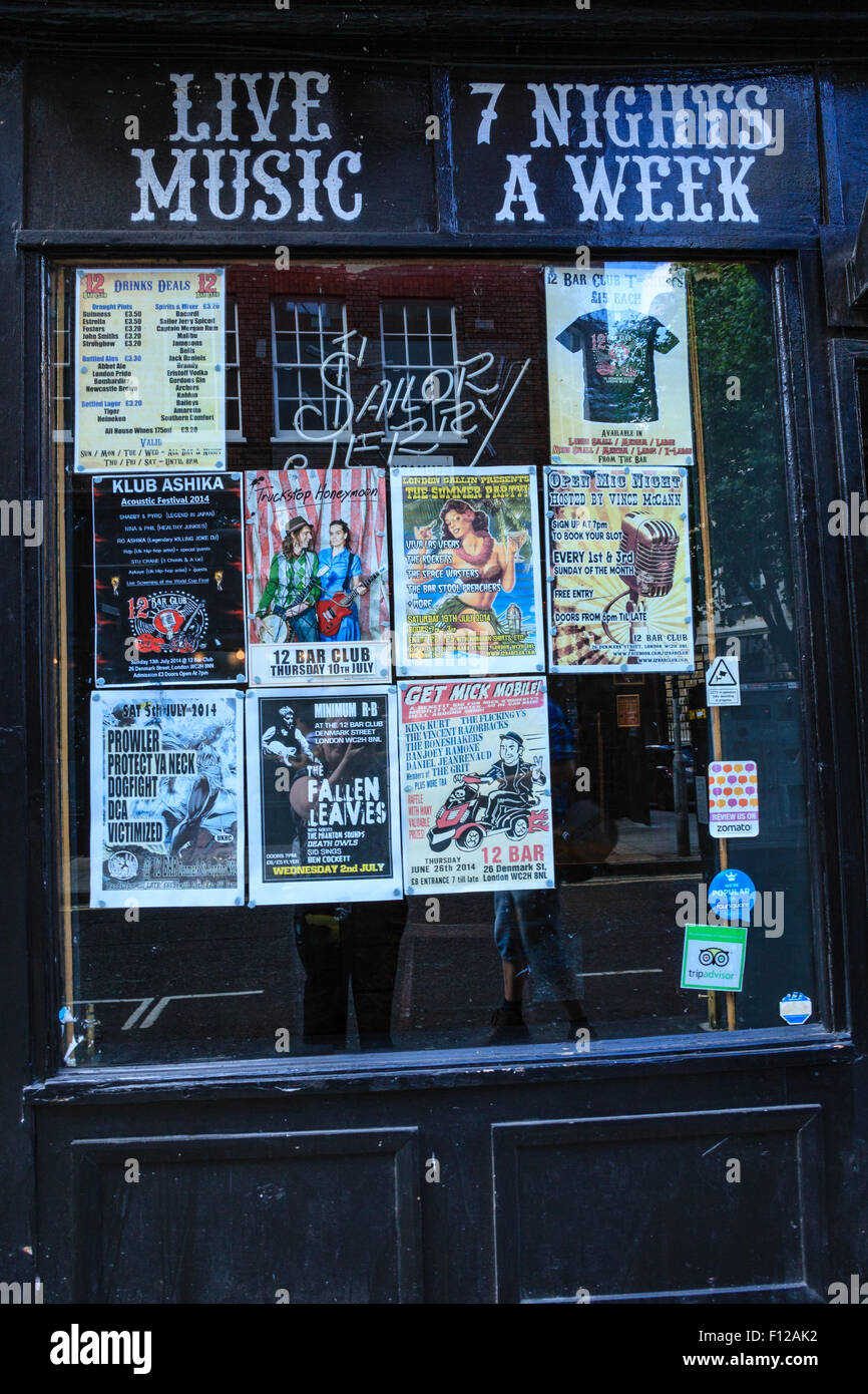 Live music concert posters in the window of a gig venue in Denmark ...