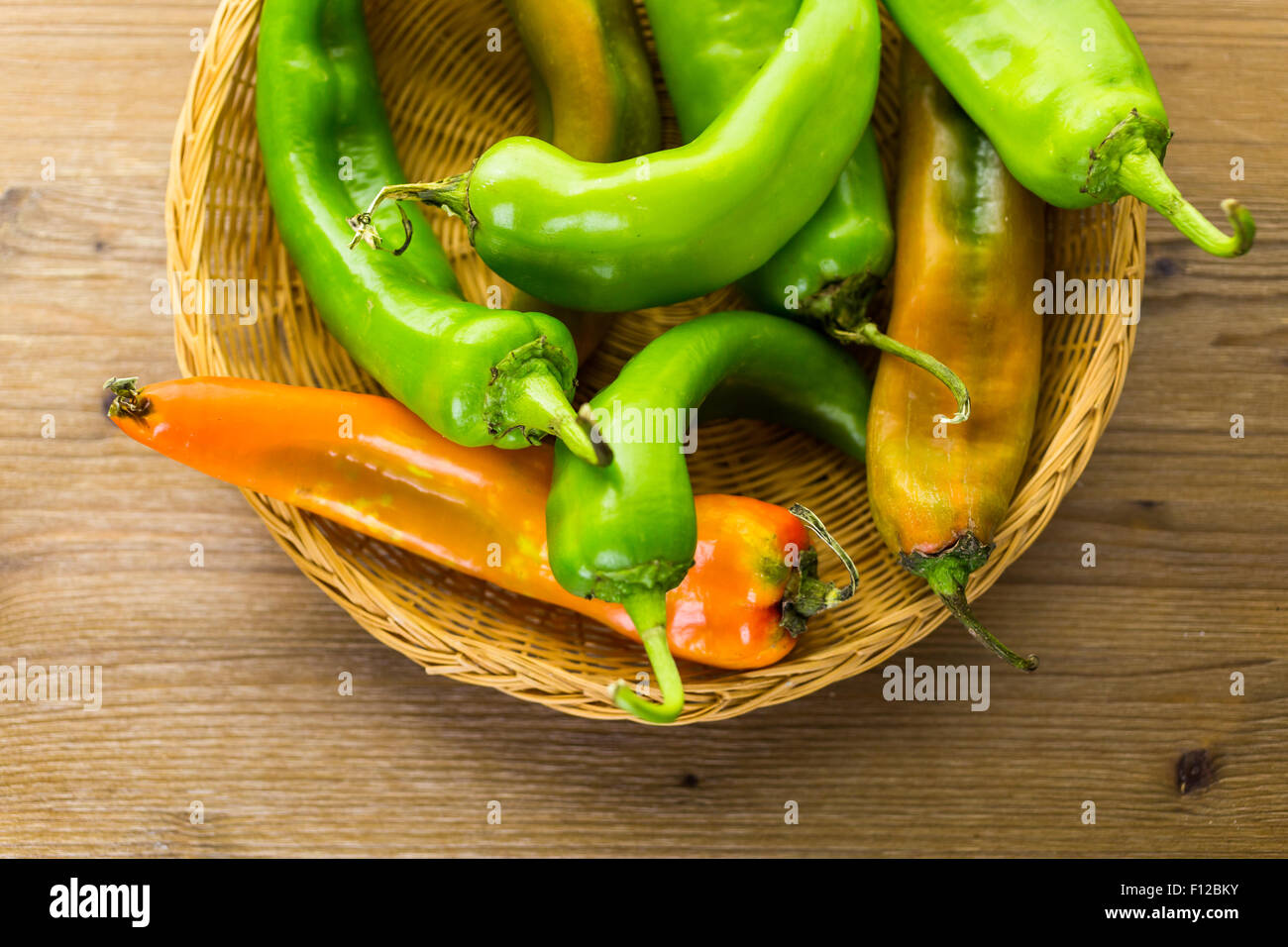 Variety of fresh organic peppers on the table Stock Photo - Alamy