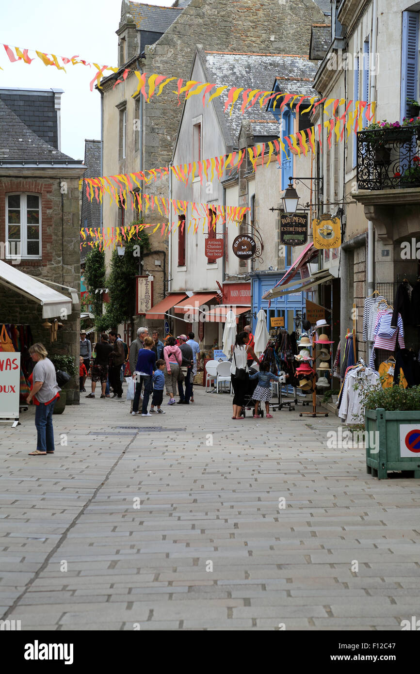 Traditional shopping street, Rue de Saille, Guerande, Loire Atlantique ...