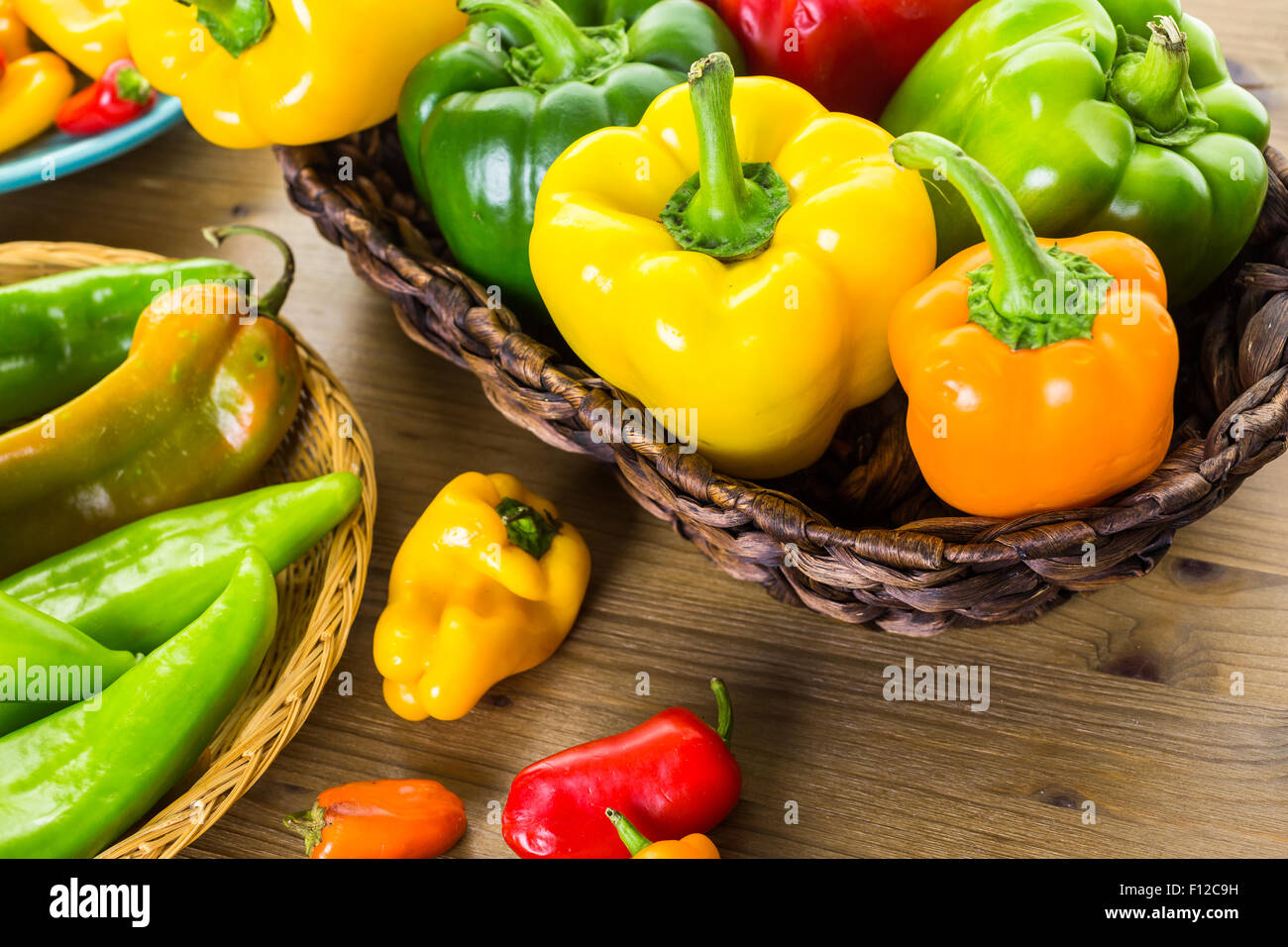 Variety of fresh organic peppers on the table Stock Photo - Alamy