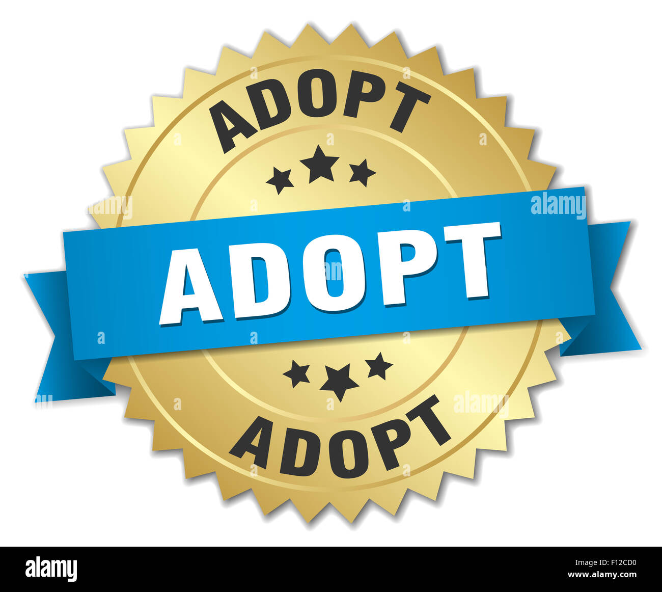 adopt 3d gold badge with blue ribbon Stock Photo - Alamy