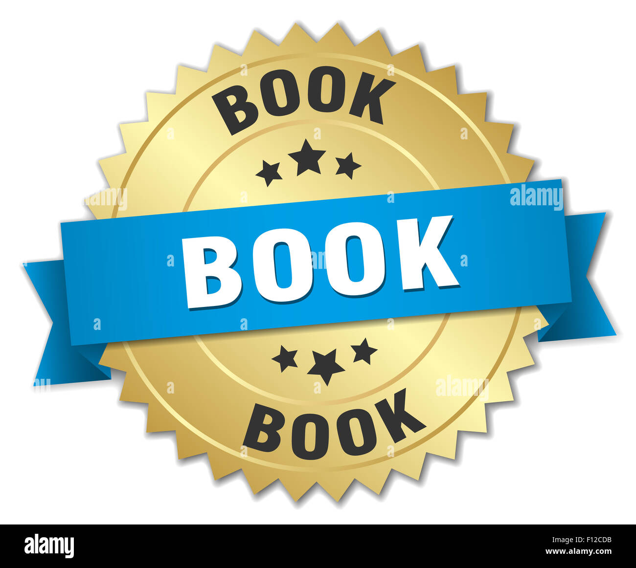 book 3d gold badge with blue ribbon Stock Photo - Alamy