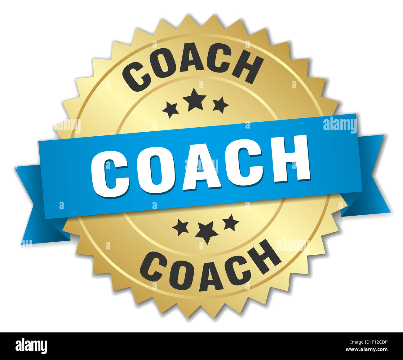 coach 3d gold badge with blue ribbon Stock Photo - Alamy
