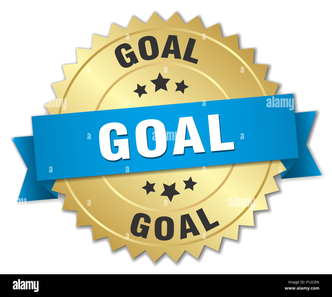 goal 3d gold badge with blue ribbon Stock Photo - Alamy
