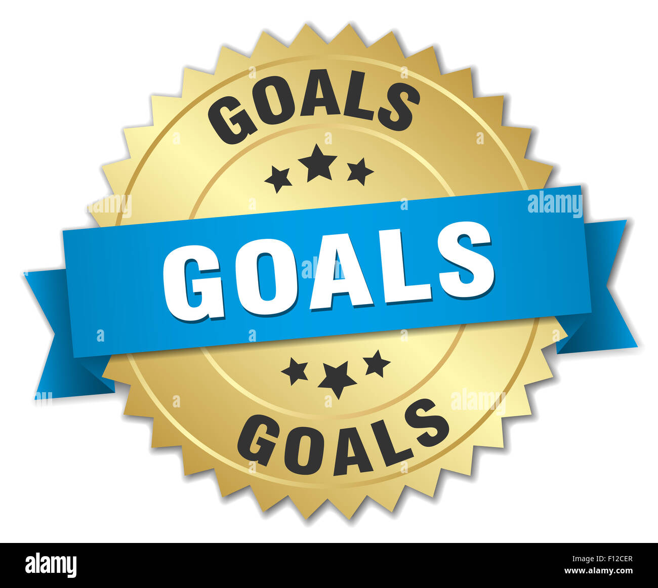 goals 3d gold badge with blue ribbon Stock Photo - Alamy