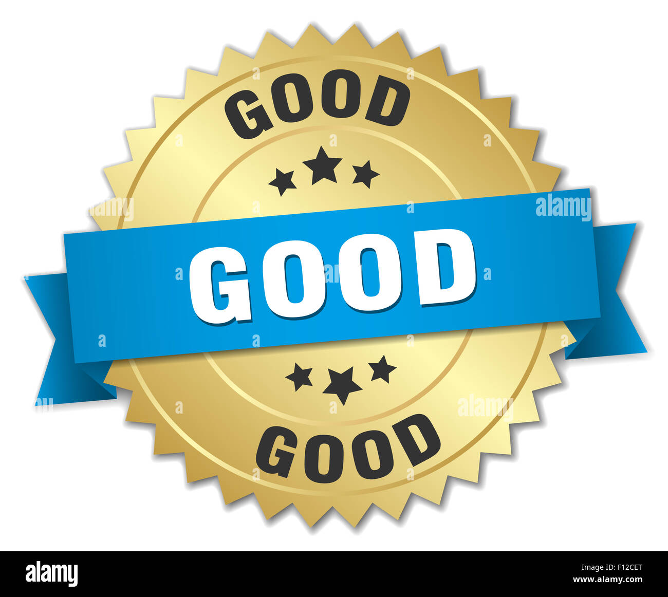 good 3d gold badge with blue ribbon Stock Photo - Alamy
