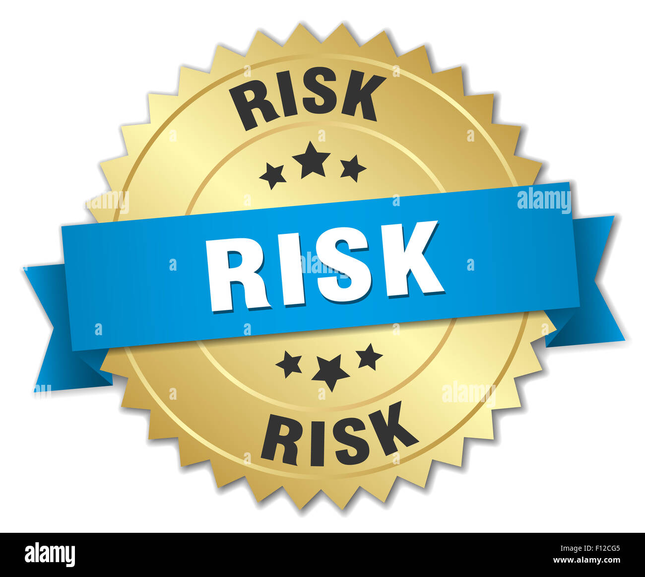 risk 3d gold badge with blue ribbon Stock Photo - Alamy